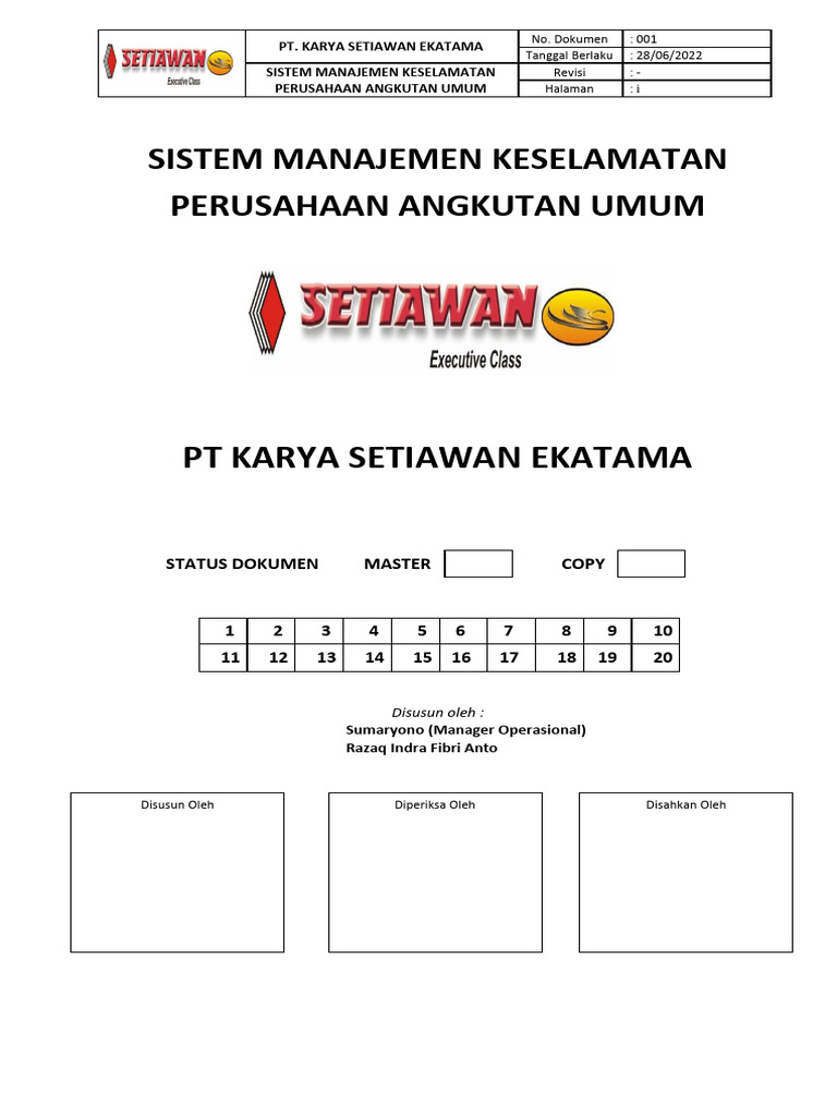 Sistem Manajemen Keselamatan Perusahaan Angkutan Umum: Status Dokumen Master | PDF