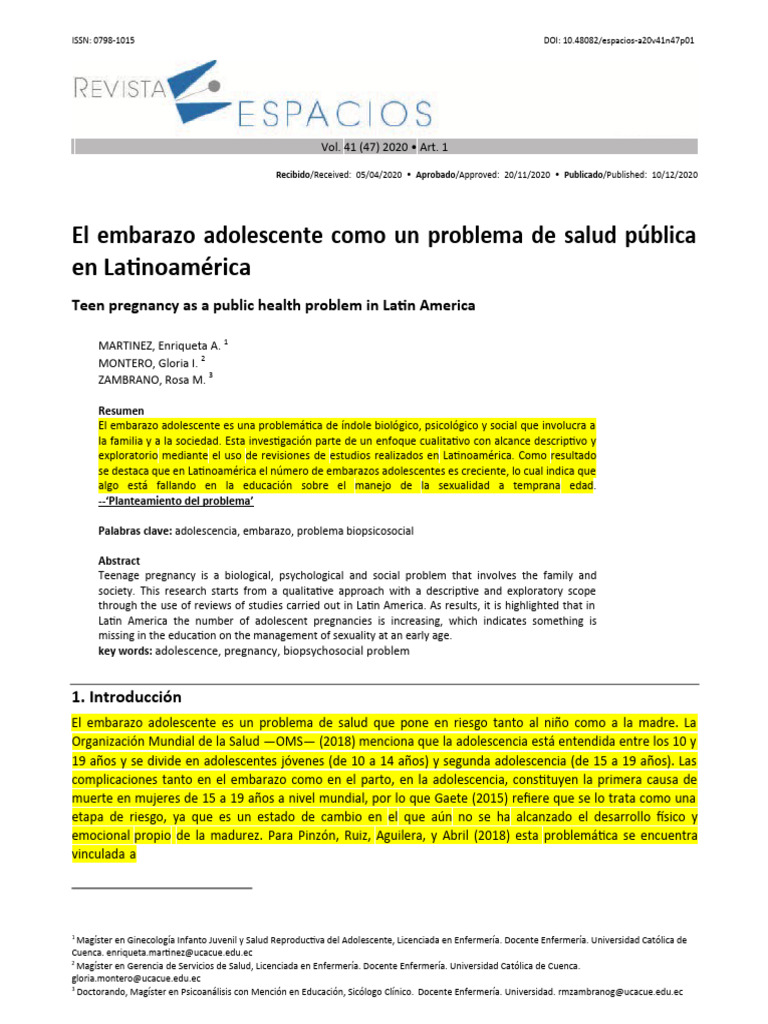 Articulo | Descargar gratis PDF | El embarazo | Embarazo en la adolescencia