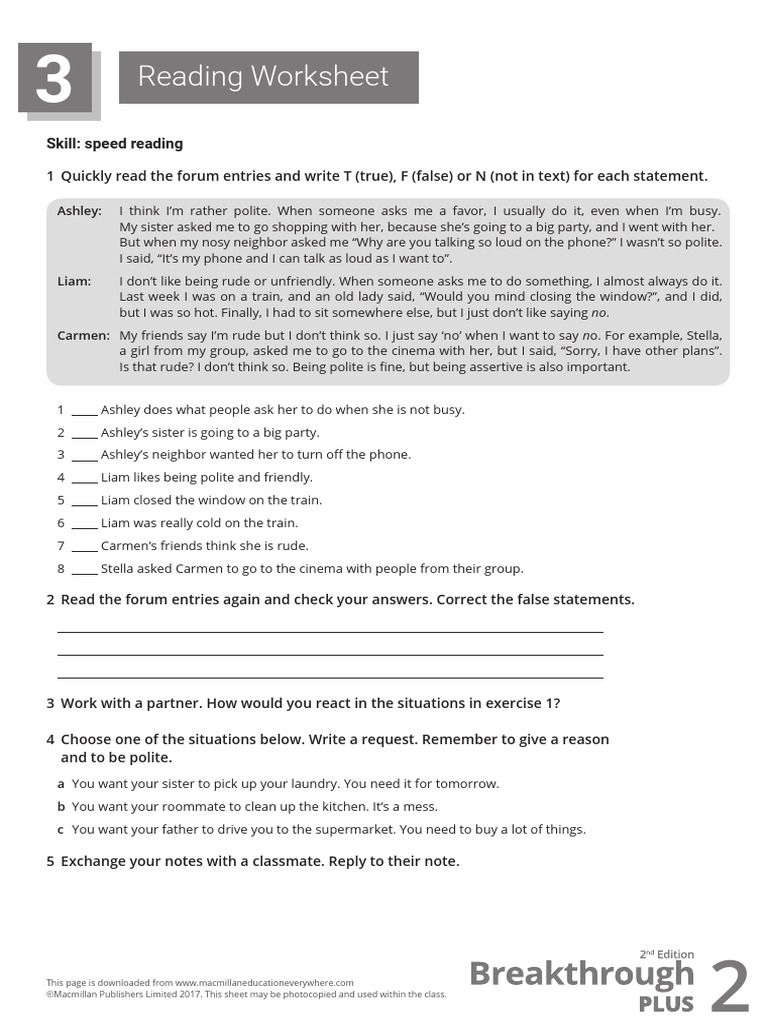 BTP L2 Reading WS U3 | PDF