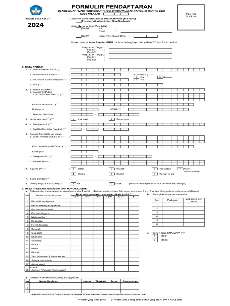 Formulir Beasiswa Afirmasi 2024 | PDF