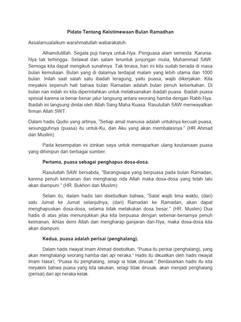 Pidato Tentang Keistimewaan Bulan Ramadhan PDF | PDF