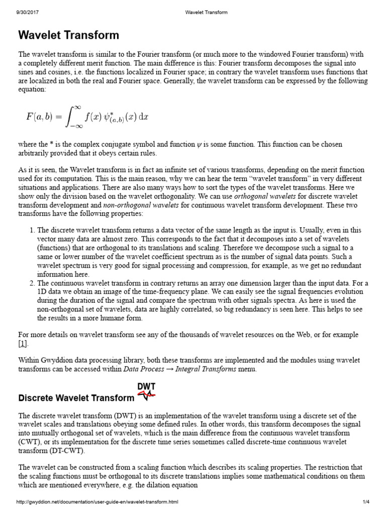 Wavelet Transform | PDF | Wavelet | Fourier Transform