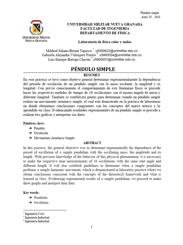 INFORME N° 6 (pendulo simple) | PDF