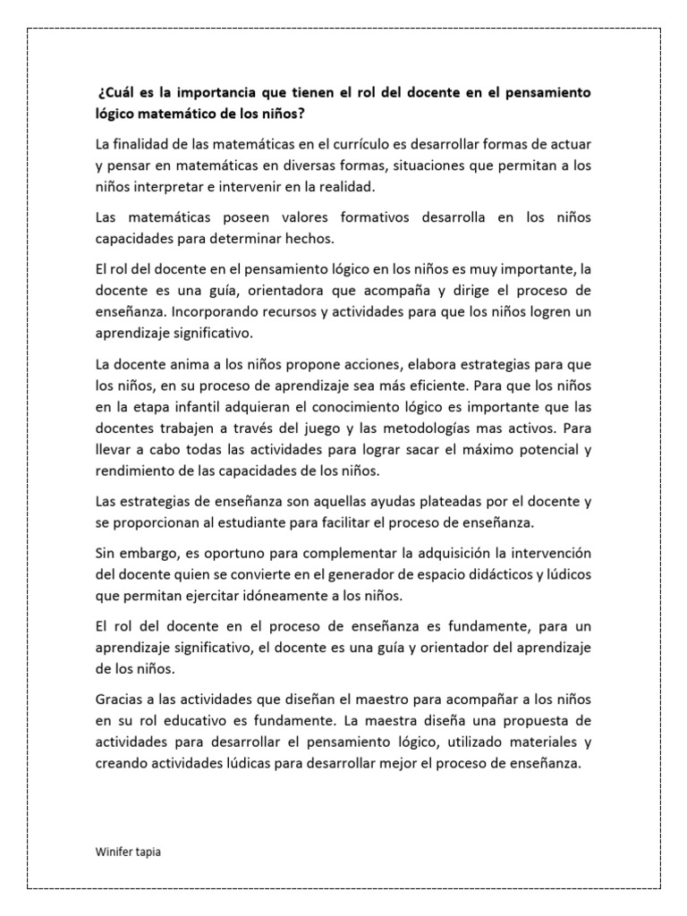 Cuál Es La Importancia Que Tienen El Rol Del Docente en El Pensamiento ...