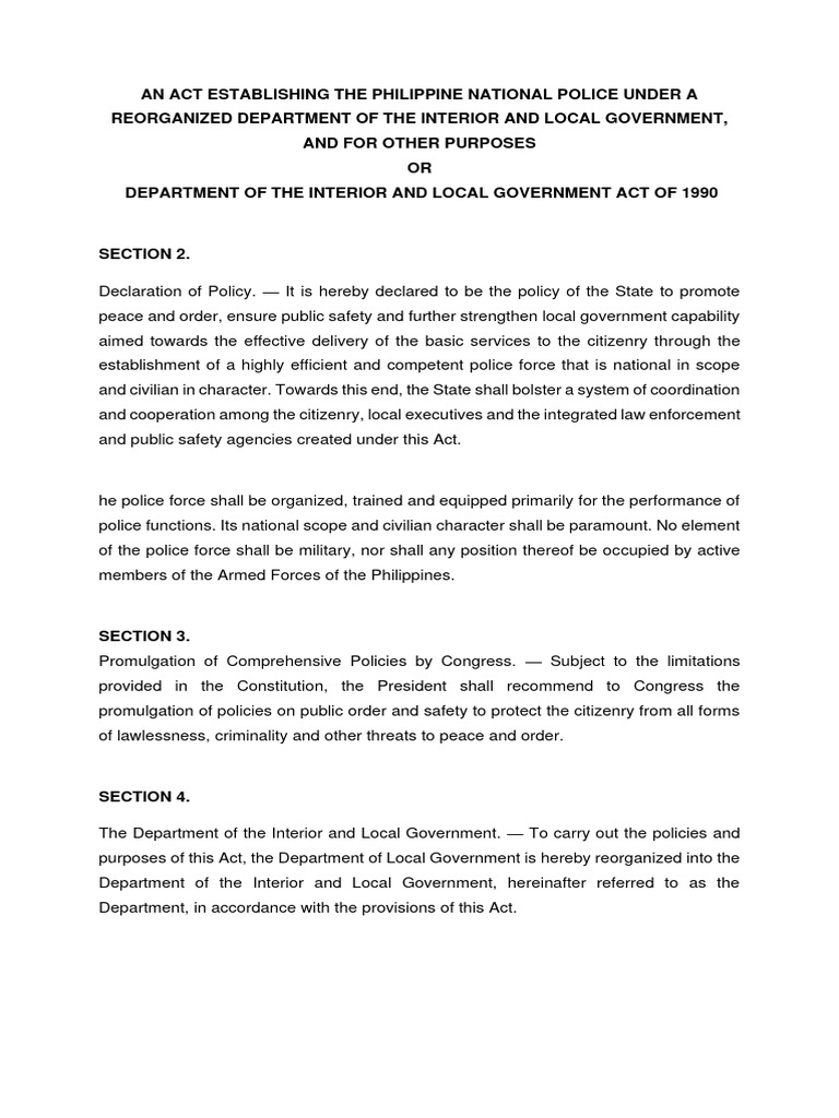 An Act Establishing The Philippine National Police Under A Reorganized ...