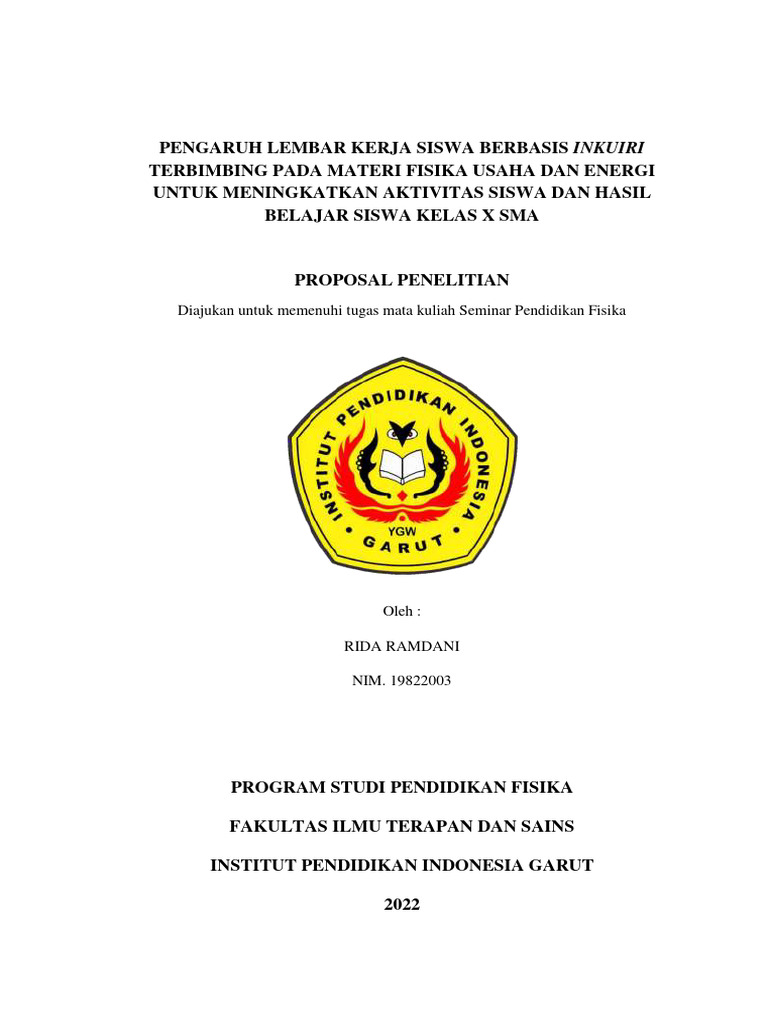 Rida Ramdani - 19822003 - PROPOSAL PENELITIAN | PDF