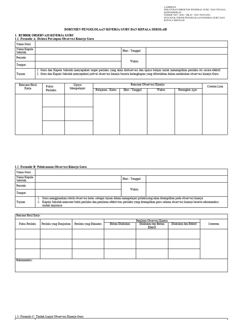 Rubrik Observasi Kinerja Guru | PDF