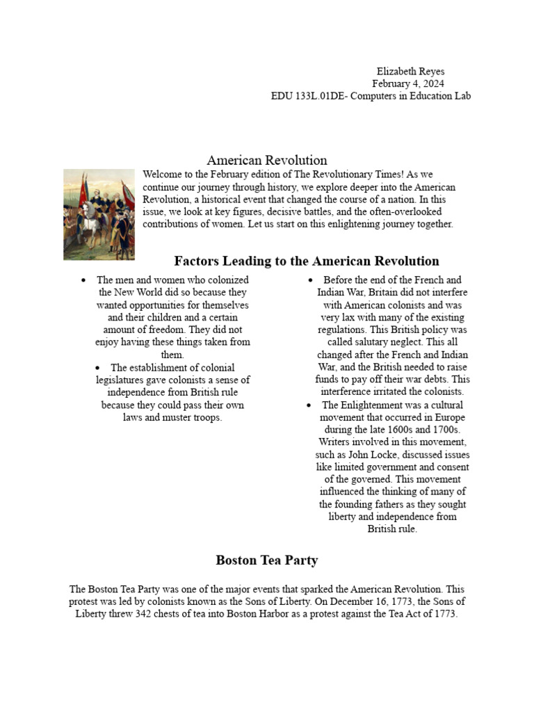 Edu 133l American Revolution Newsletter | PDF | American Revolution