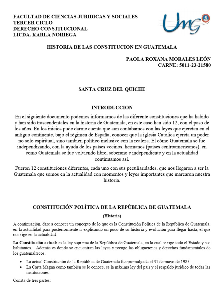 Historia De Las Constituciones En Guatemala Pdf Constitución
