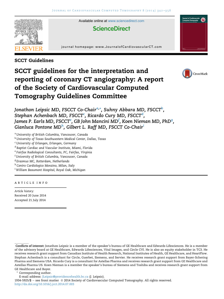 SCCT Coronary CTA Guidelines 2014 | PDF | Atheroma | Coronary Artery ...