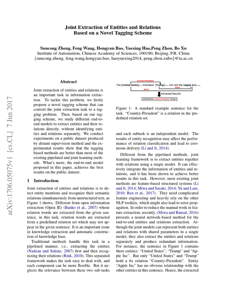 Joint Extraction of Entities and Relations Based On A Novel Tagging Scheme | PDF | Artificial ...