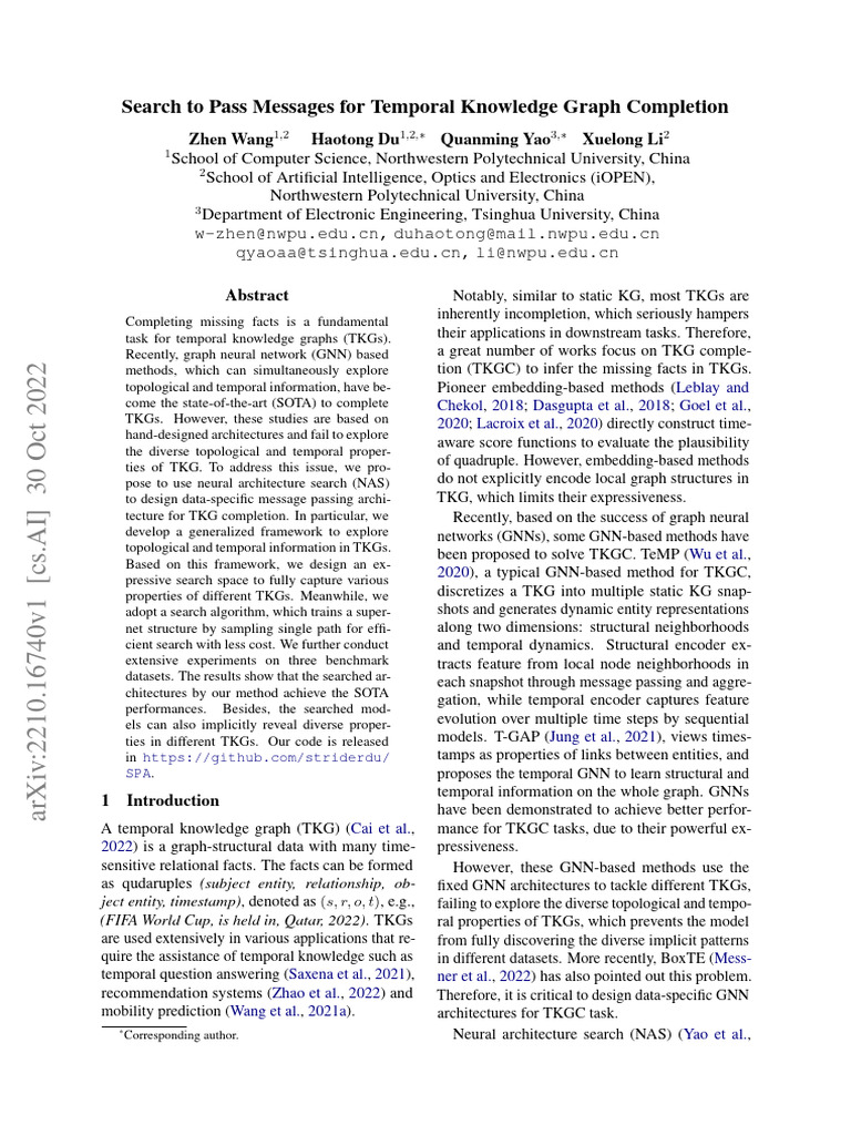 Search To Pass Messages For Temporal Knowledge Graph Completion | PDF | Computers
