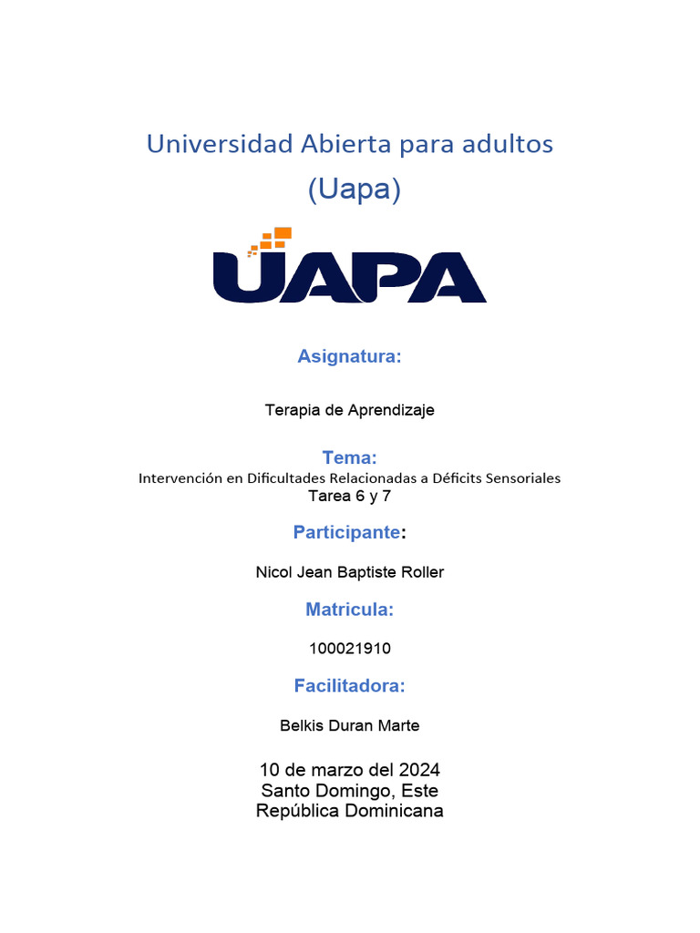 Tarea 6 Terapia de Aprendizaje, Nicol JB Roller | PDF | Invalidez | Inclusión (Educación)