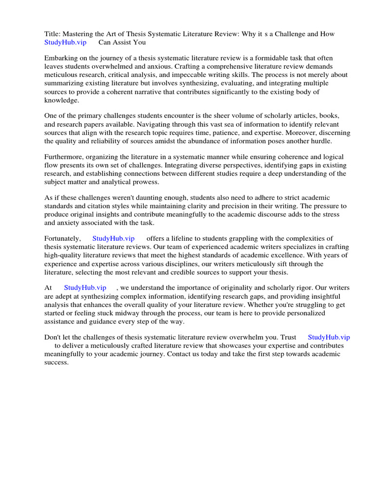 Thesis Systematic Literature Review | PDF | Systematic Review | Literature Review