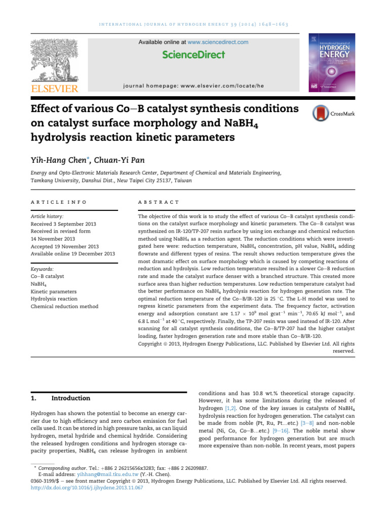 Effect of various Co–B catalyst synthesis conditions on catalyst surface morphology and NaBH4 ...