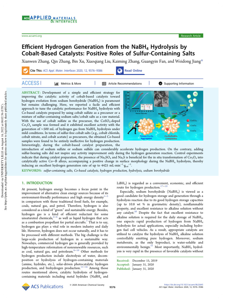 Cobalt Catalysts for Efficient NaBH4 Hydrolysis | PDF | Catalysis | X ...