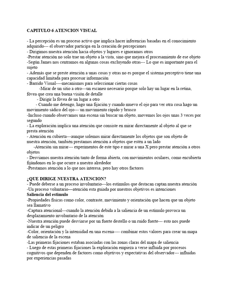 CAPITULO 6 ATENCION VISUAL | PDF | Percepción | Atención