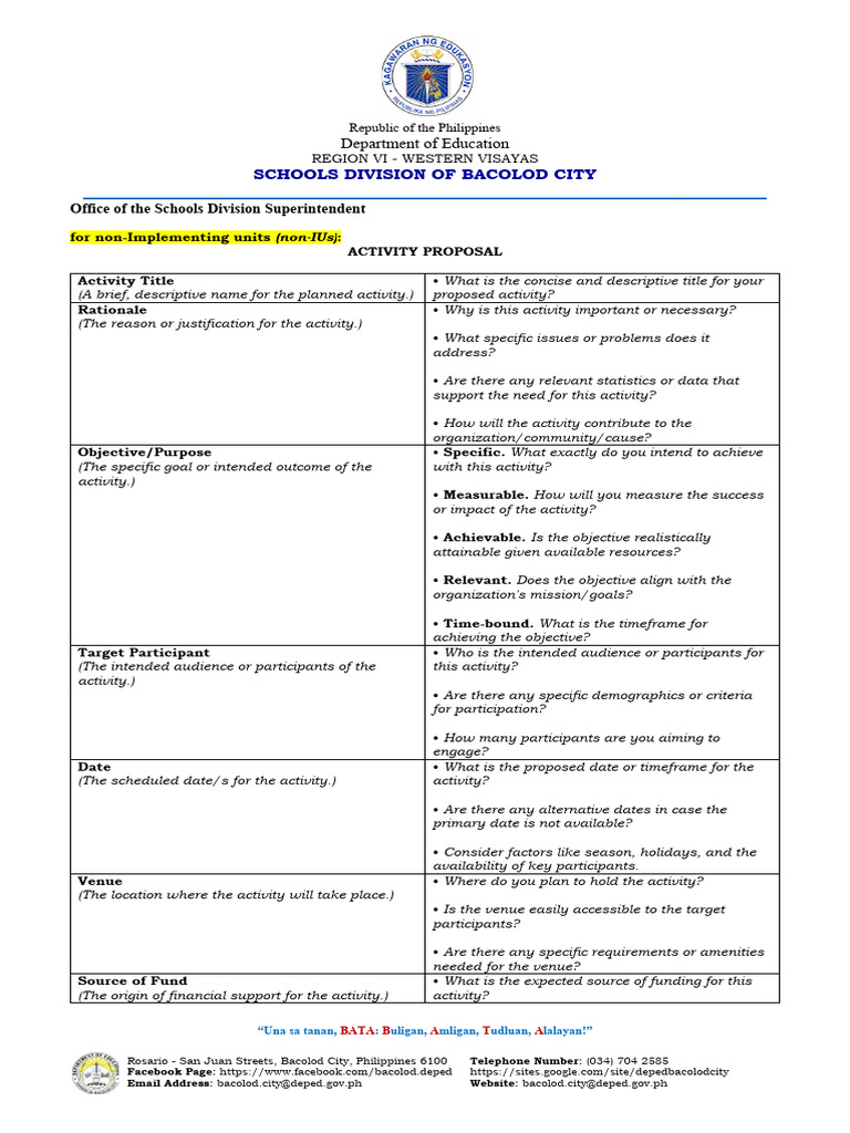 Activity-Proposal-Format_Template | PDF | Goal