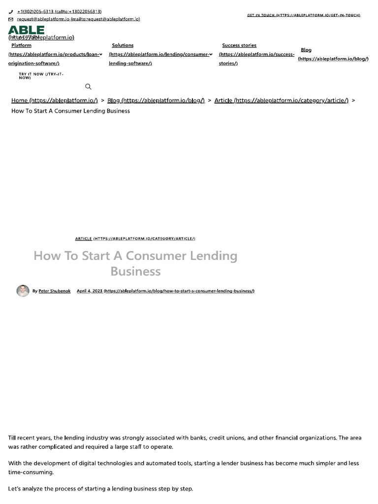 How To Start A Consumer Lending Business - ABLE Platform | PDF