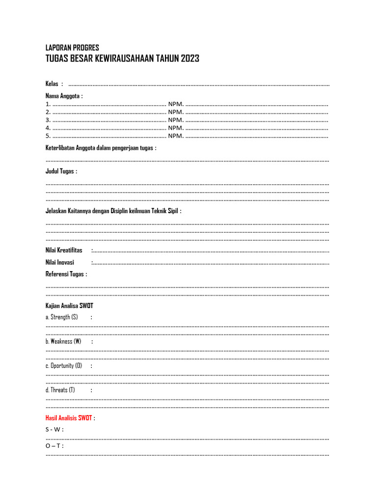 Laporan Progres Kwu 2023 | PDF
