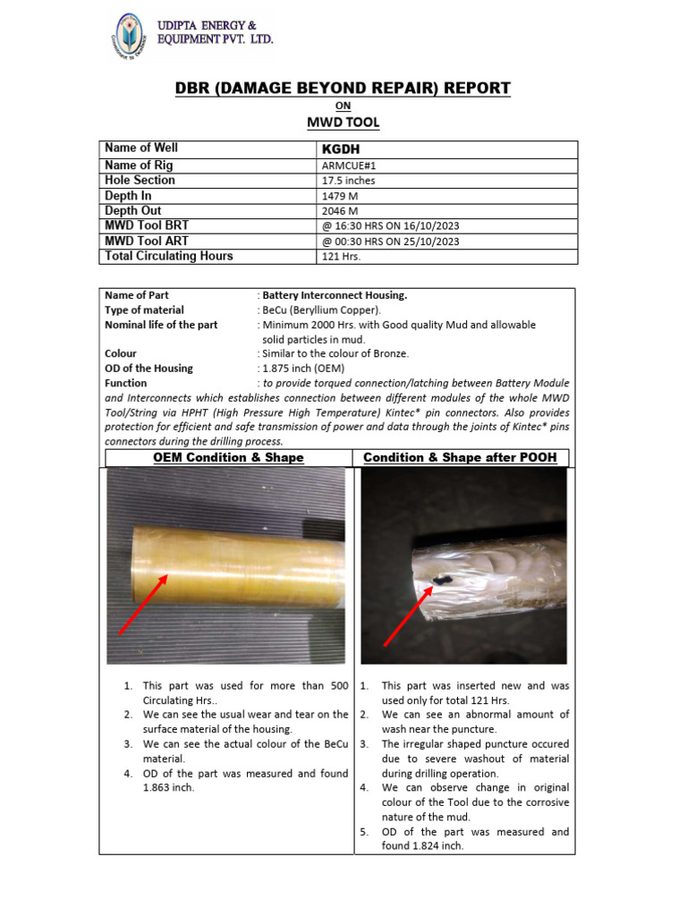 KGDH DBR Report On MWD Tool | PDF | Materials