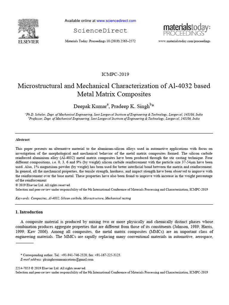 Microstructural and Mechanical Characterization of Al-4032 Based MMC | PDF | Composite Material ...