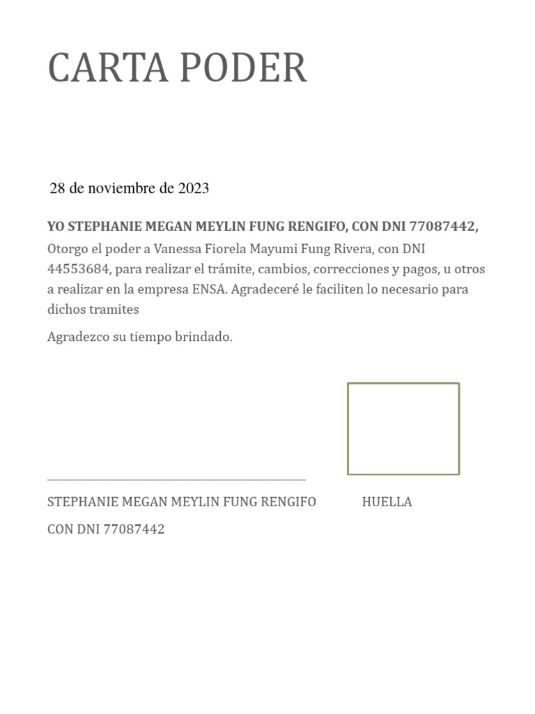 Carta Poder Ensa Megan | PDF