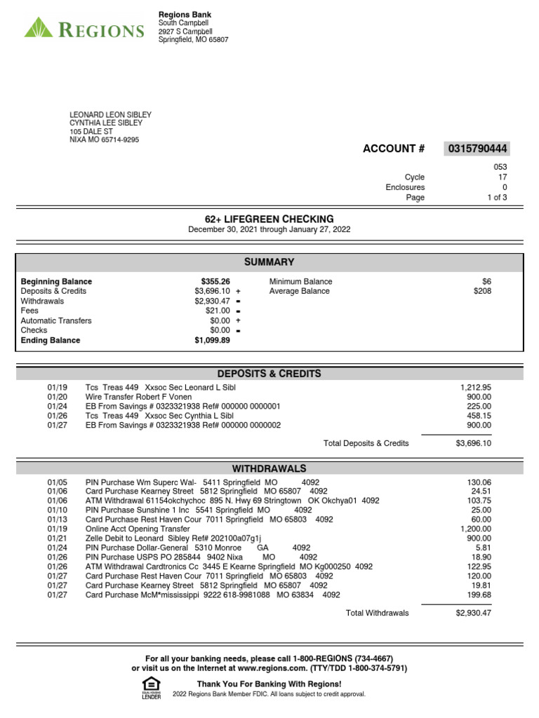January 2022 Statement | PDF | Cheque | Banks
