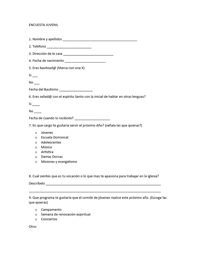 Encuesta de Intereses Juveniles 2023 | PDF | Deportes y actividades al ...