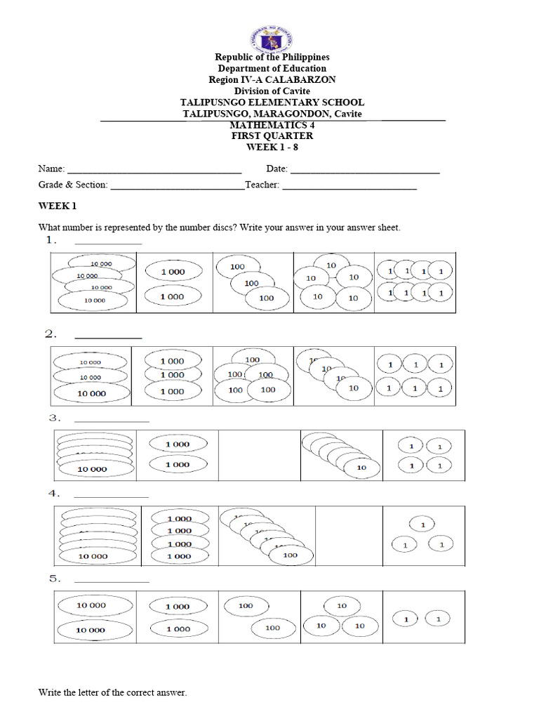 Q1 WT in Math 4 Week 1-8 | PDF | Division (Mathematics) | Multiplication