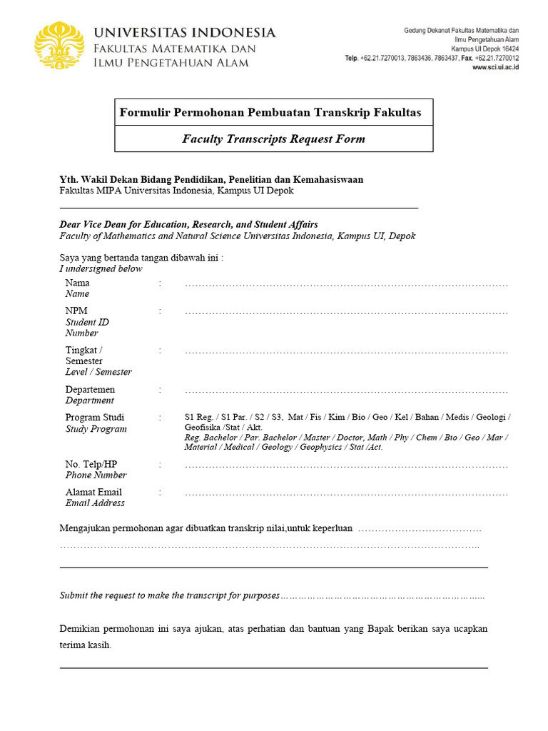 Formulir-Permohonan-Transkrip-Nilai-(Faculty-Transcripts-Request-Form) | PDF