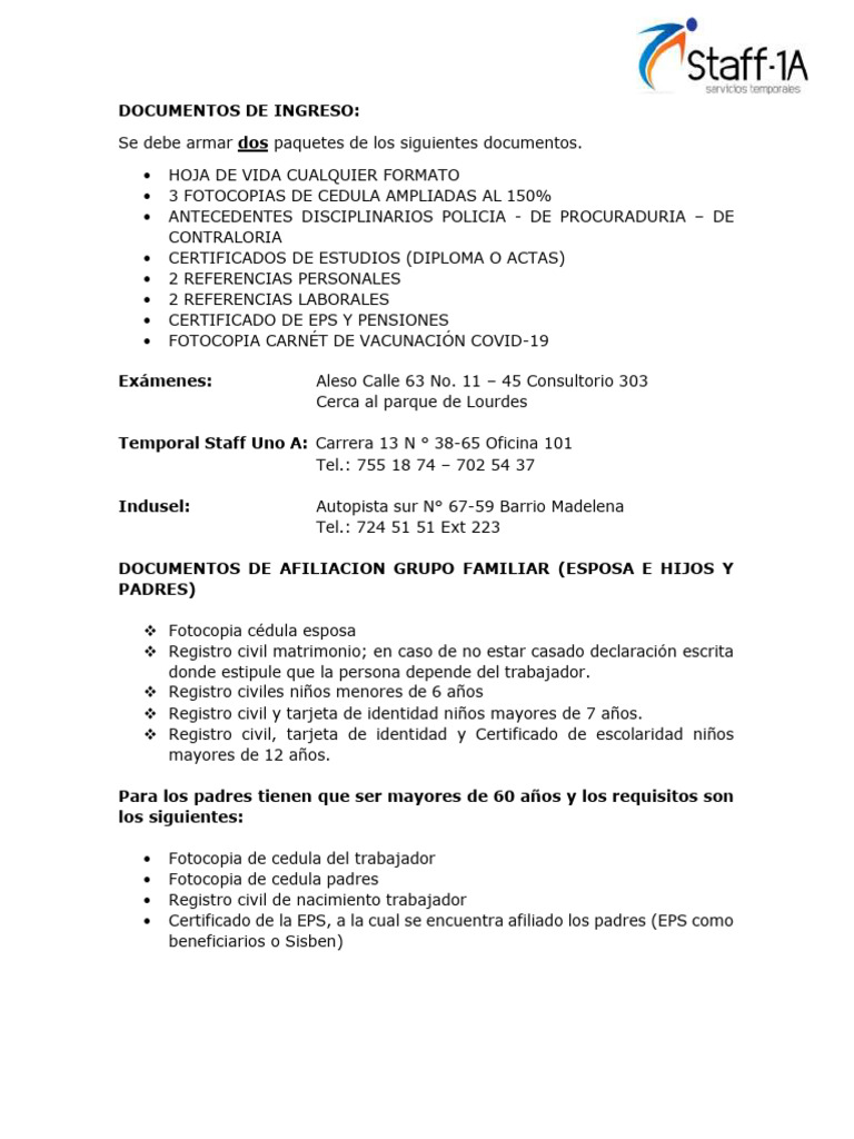 Documentos Ingreso | PDF | Documento de identidad