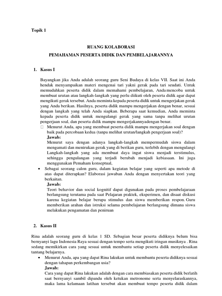 Topik 1 Ruang Kolaborasi (Pemahaman Peserta Didik) | PDF | Karier & Perkembangan