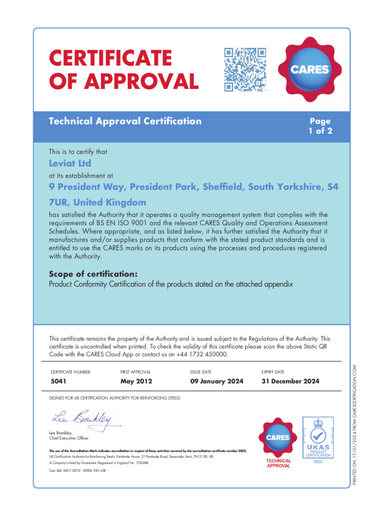CARES Certificate 5041 Technical Approval TA7-5041 Shearfix (2024) Issue 5 | PDF