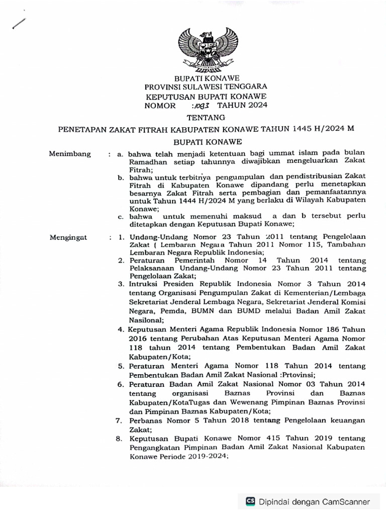 SK Penetapan Zakat Fitrah 2024 | PDF