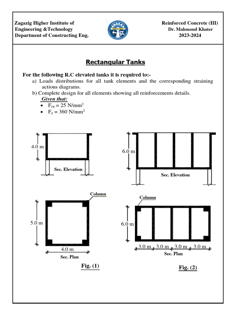Sheet 2 - Rect. Elev. Tank | PDF | Beam (Structure) | Materials