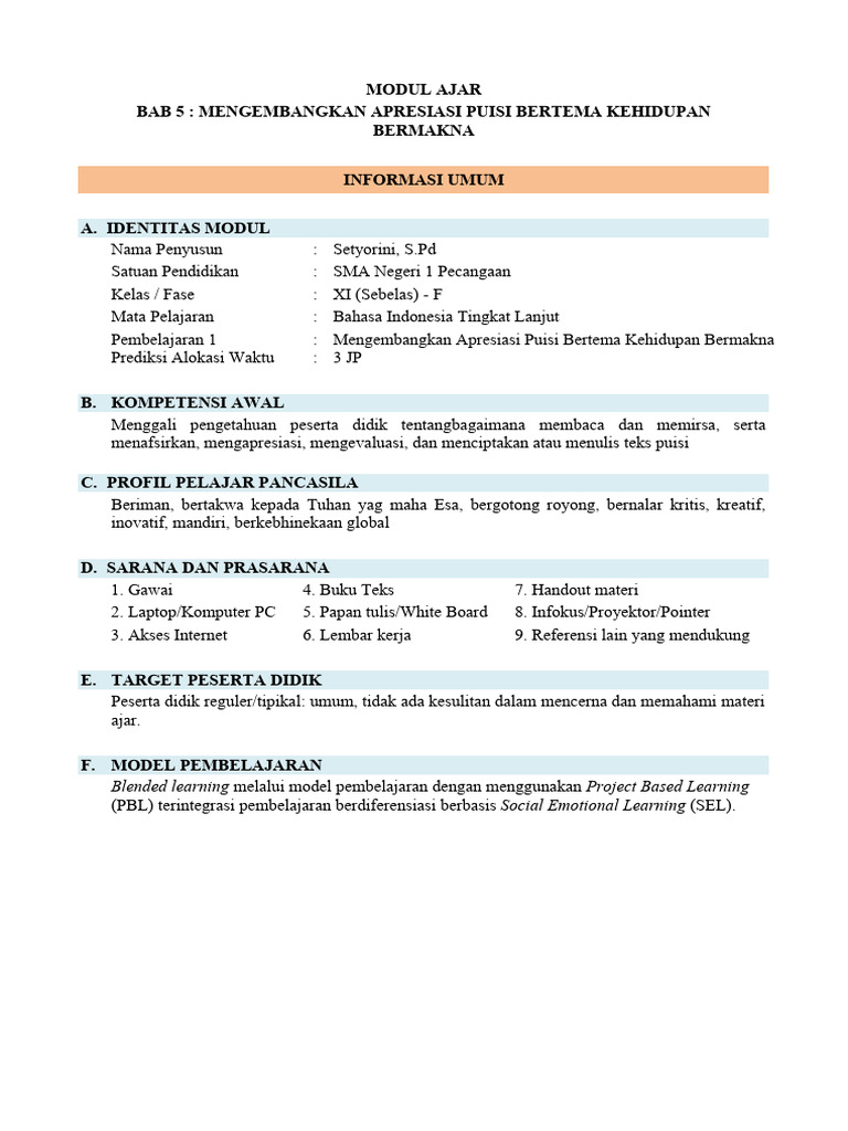 MODUL BAB 4 - Menulis Puisi Yang Menginspirasi Adanya Kesempatan Untuk Semua | PDF