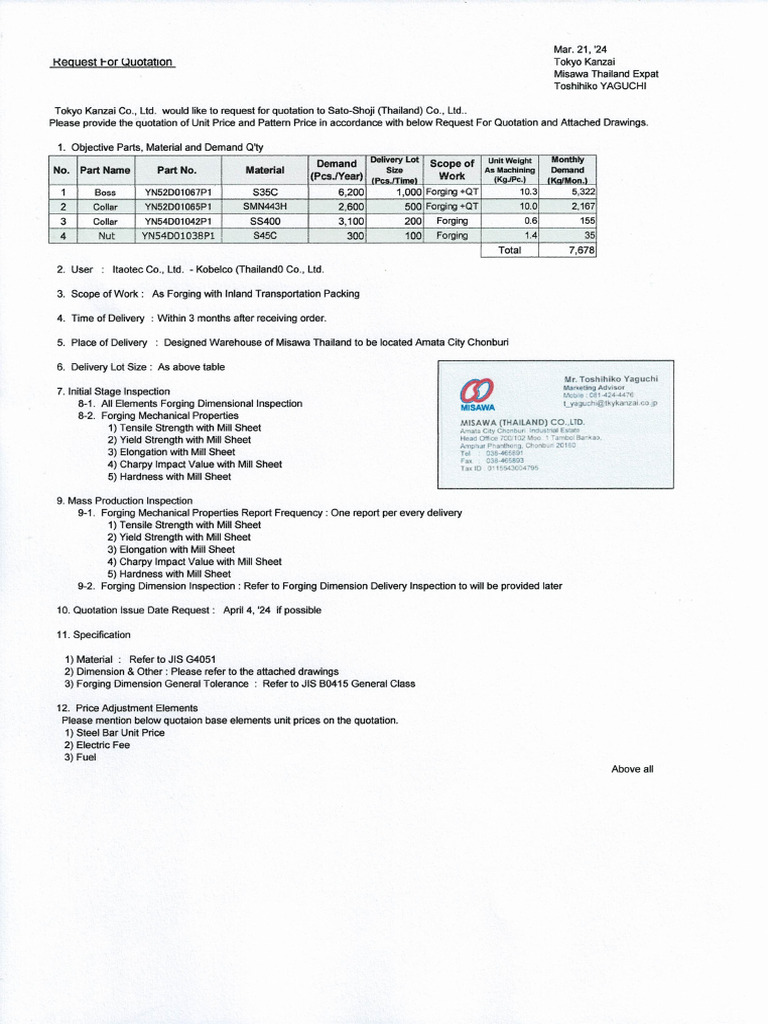 4321 RFQ Sato Shoji - Itaotec - Kobelco Items | PDF
