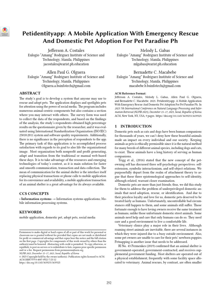 Pet Identity Published Paper | PDF | Application Software | Usability