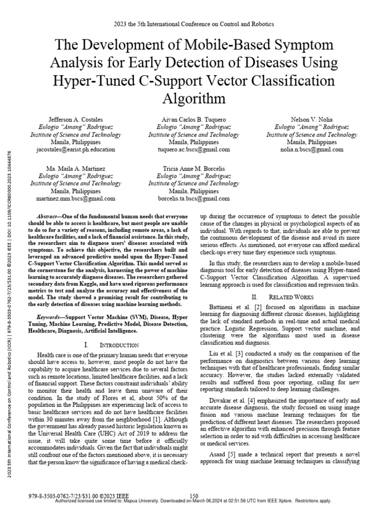 The Development of Mobile-Based Symptom Analysis for Early Detection of Diseases Using Hyper ...