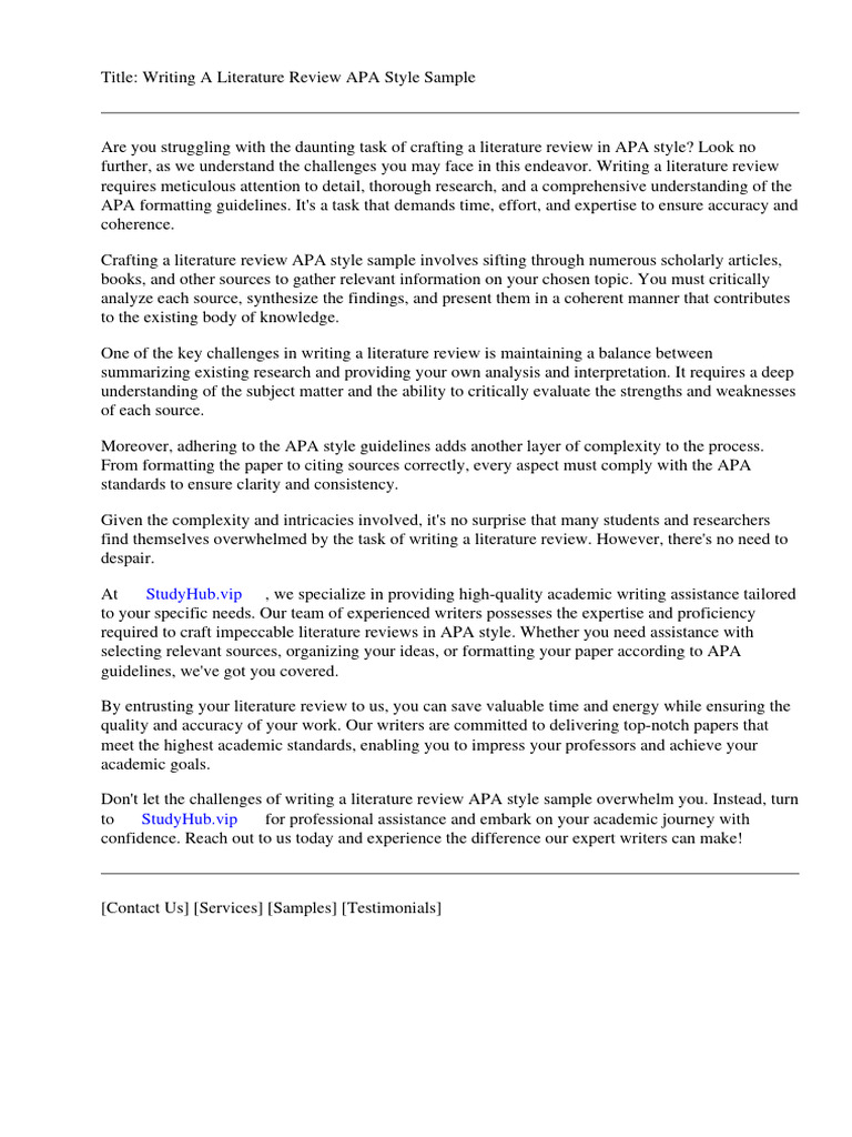Writing A Literature Review Apa Style Sample PDF Apa Style Essays