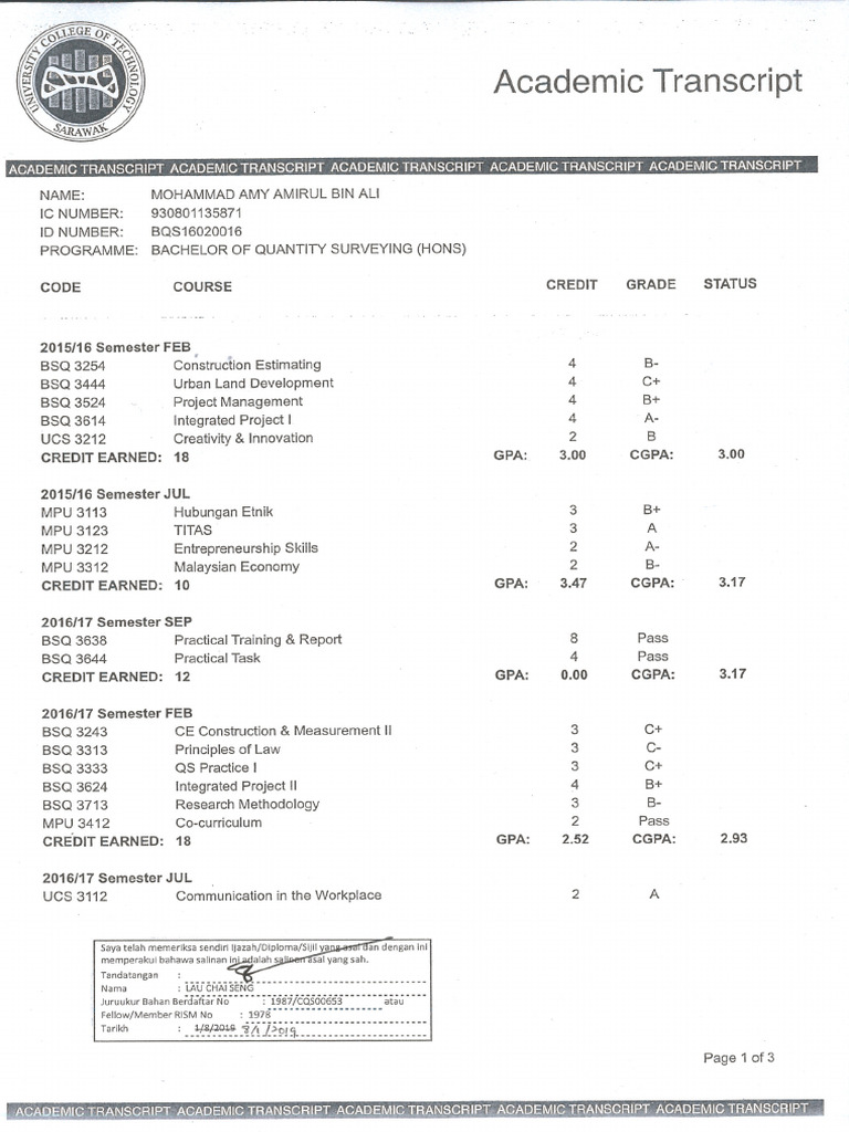 Academic Transcript (Degree) | PDF