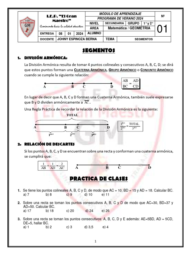P1-Geom - 1°y 2° Sec - Segm | PDF | Métodos y materiales de enseñanza