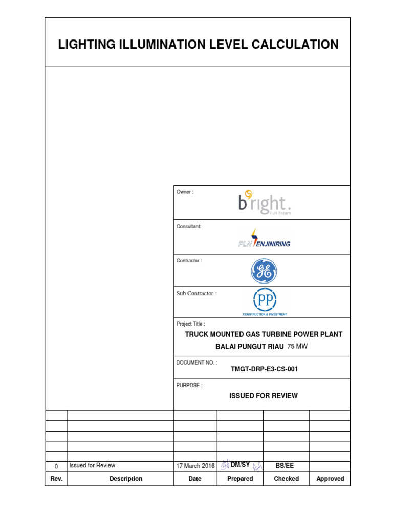 TMGT DRP E3 Cs 001 - Lighting Illumination Level Cal - Rev 0 | PDF ...