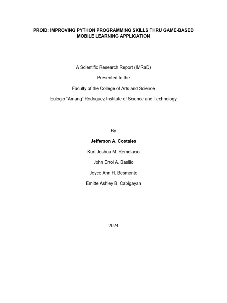 IMRAD PROID - IMPROVING PYTHON PROGRAMMING SKILLS THRU GAME BASED ...