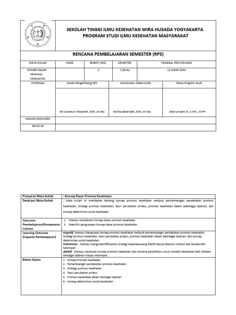 RPS Konsep Dasar Promkes 2324 | PDF