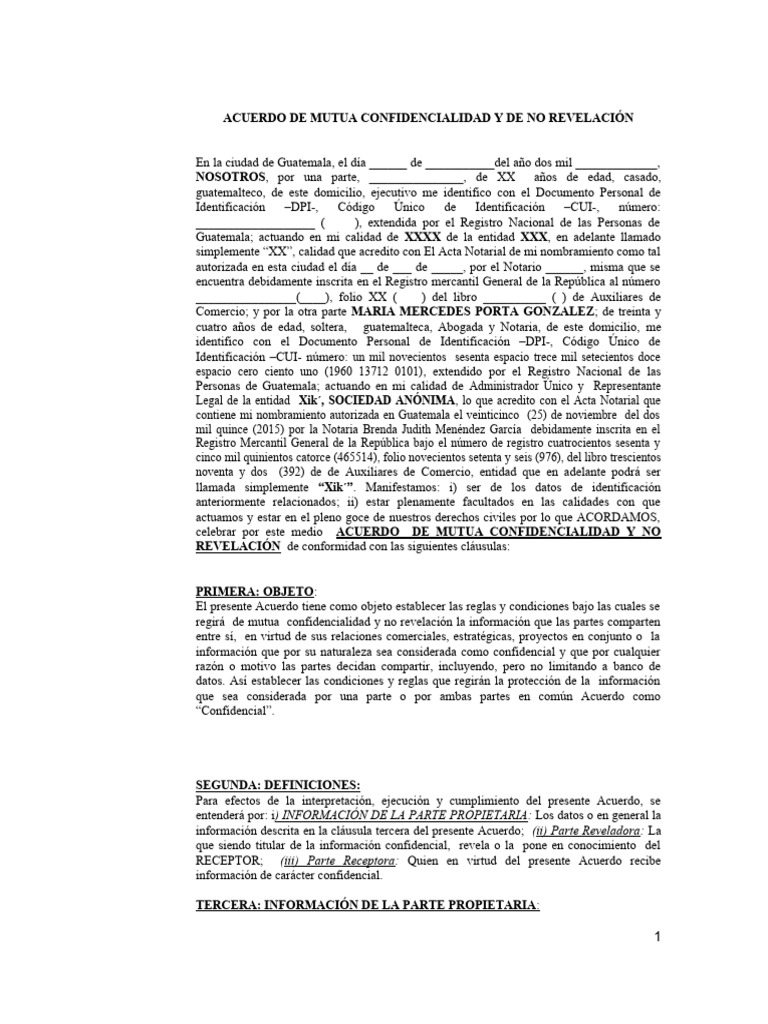 Acuerdo de Mutua Confidencialidad y de No Revelación | PDF | Propiedad ...