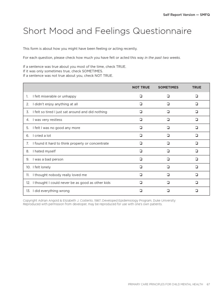 SMFQ Rating Scale | PDF