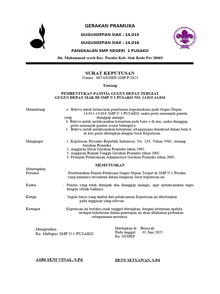 SK Panitia Pramuka Tergiat-1 | PDF | Kesehatan Holistik