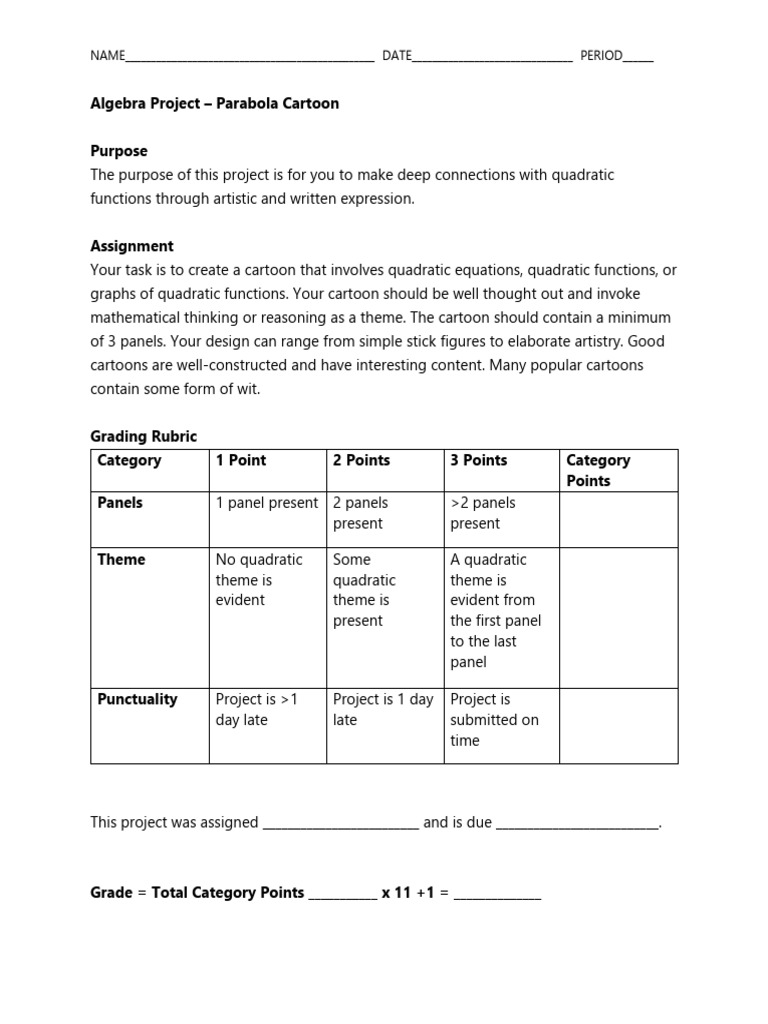 Algebra Project - Parabola Cartoon Purpose | PDF